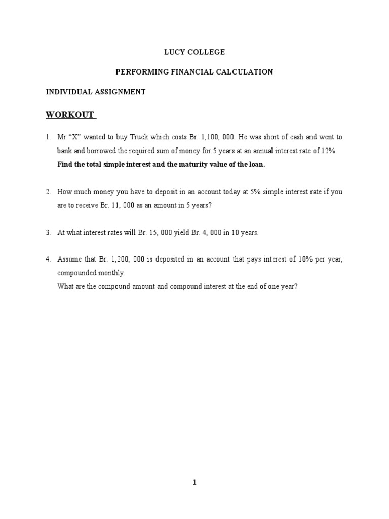 Financial Calculation Assignments Guide | PDF | Finance & Money Management