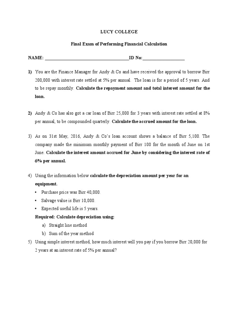Financial Calculation Final Exam | PDF