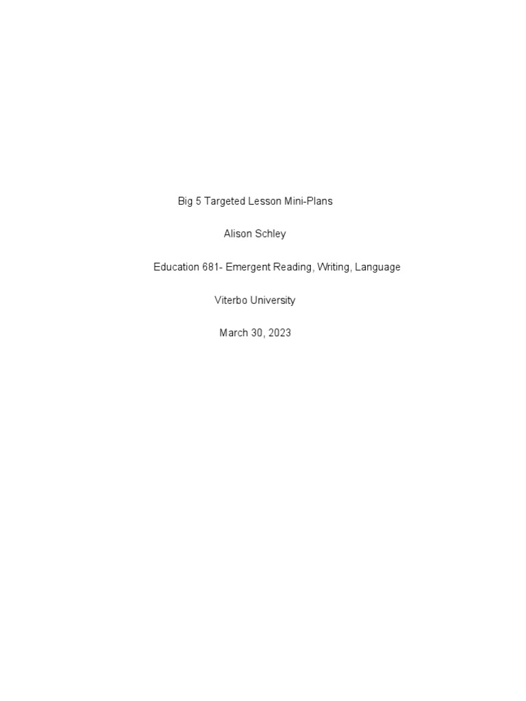 Educ 681-Big Five Targeted Lesson Mini-Plans | PDF | Phonics | Syllable