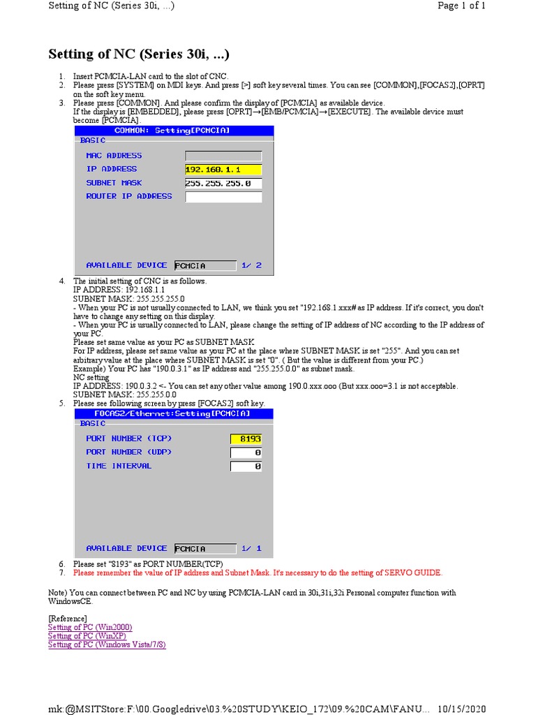 FANUC - Setting of NC | PDF