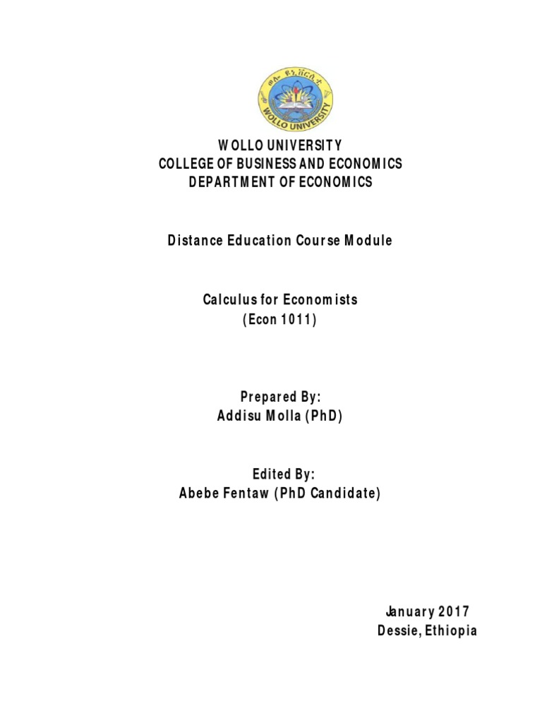 Calculus For Economists-Module-Final Draft - Dr. Addisu M | PDF ...
