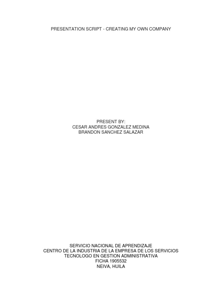 Presentation Script - Creating My Own Company | PDF | Bakery | Food ...