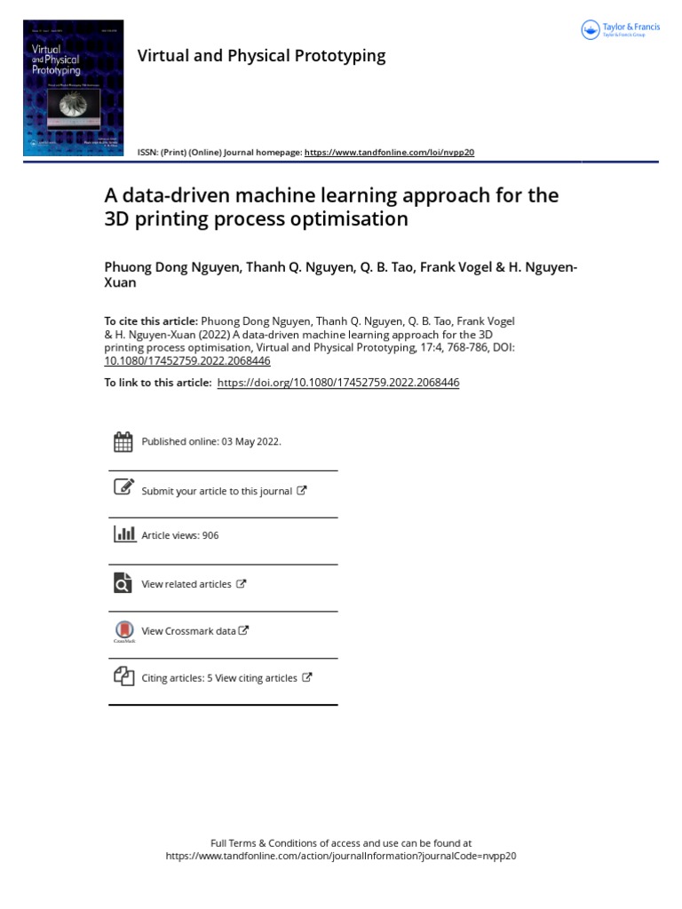 A Data Driven Machine Learning Approach For The 3D Printing Process Optimisation | PDF | 3 D ...