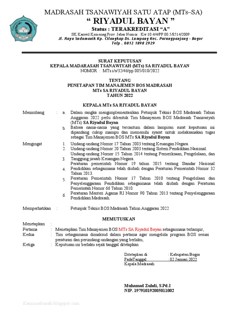 SK Tim Manajemen BOS | PDF