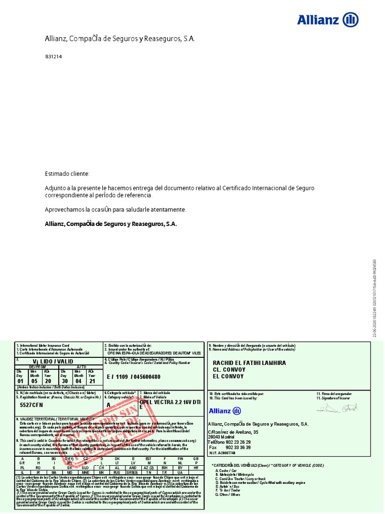 Allianz, Compañía de Seguros y Reaseguros, S.A | PDF | Vehículos | Transporte