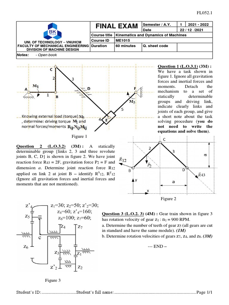 FL052.1 - Đề Thi NLM - Tiếng Anh Final - exam | PDF | Machines | Force