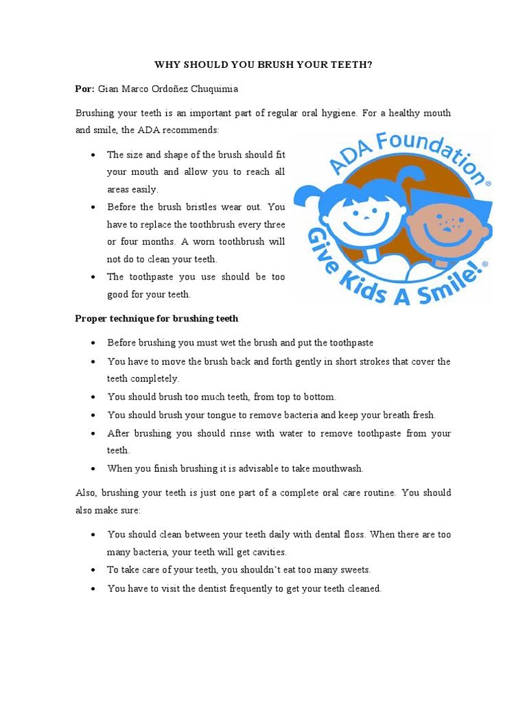 WHY SHOULD YOU BRUSH YOUR TEETH. Oral Exam. Gian Marco Ordoñez | PDF ...