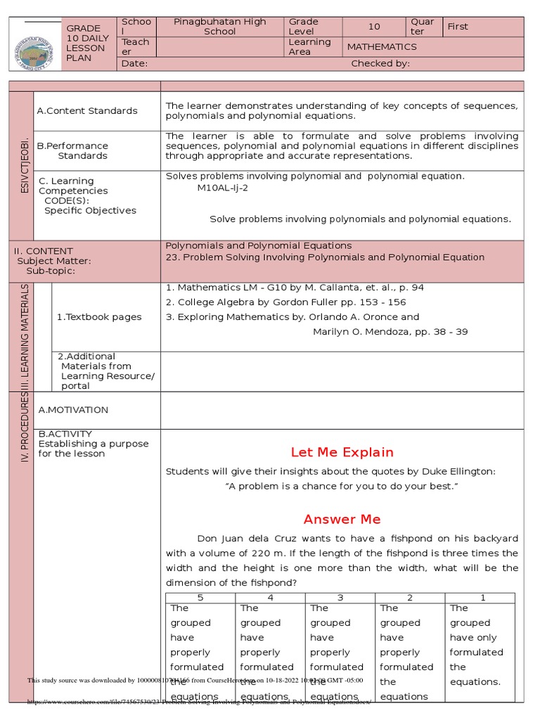 Problem Solving Involving Polynomials and Polynomial Equations | PDF ...