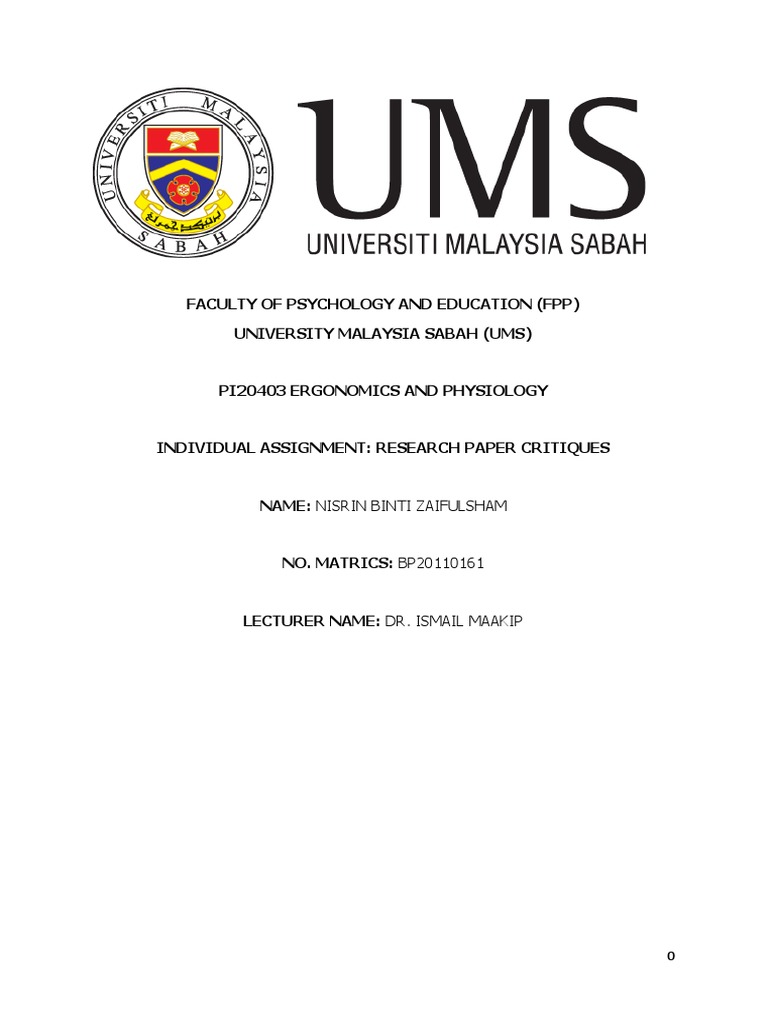 Nisrin Binti Zaifulsham - Paper Critique | PDF | Human Factors And ...