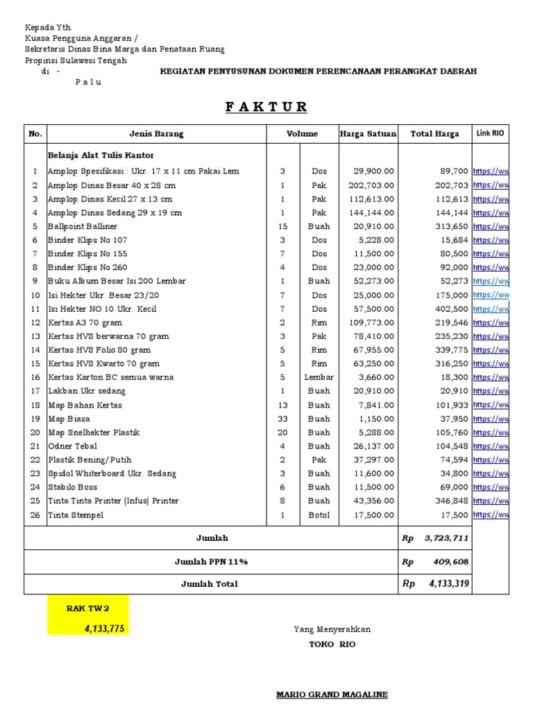 Faktur: Kegiatan Penyusunan Dokumen Perencanaan Perangkat Daerah | PDF