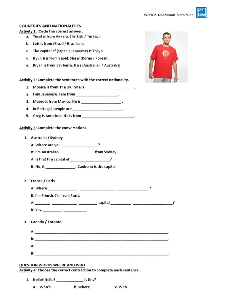 Grammar Activities: Countries & Nationalities | PDF