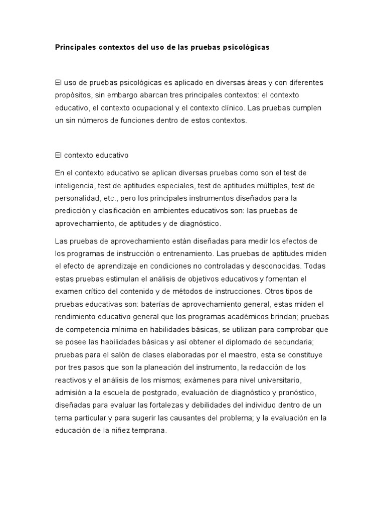Principales Contextos Del Uso de Las Pruebas Psicológicas | Descargar ... Principales Contextos Del Uso de Las Pruebas Psicológicas | Descargar ...