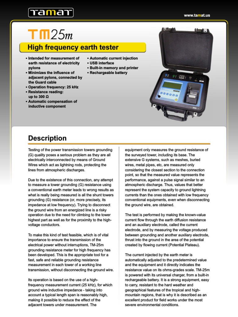 Tamat tm25 High Frequency Earth Tester | PDF | Electrical Resistance ...