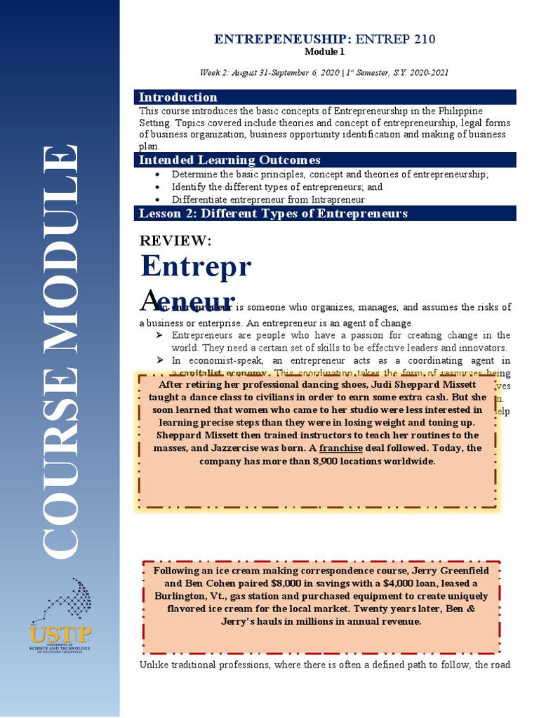 Module 1 Lesson 2 | PDF | Entrepreneurship | Startup Company