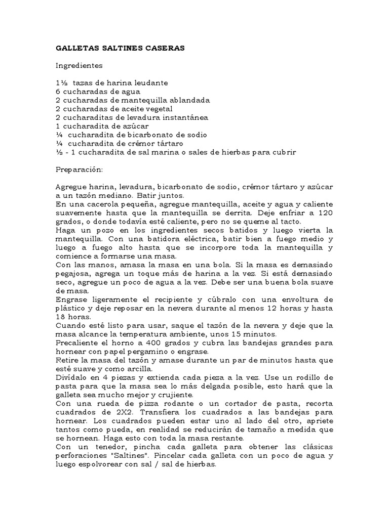 Galletas Saltines Caseras Fáciles | PDF | Galleta | Alimentos