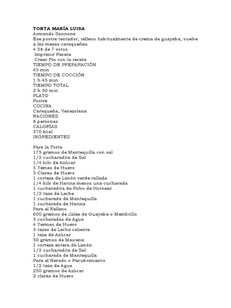 Torta María Luisa | PDF | Postres | Cocina occidental