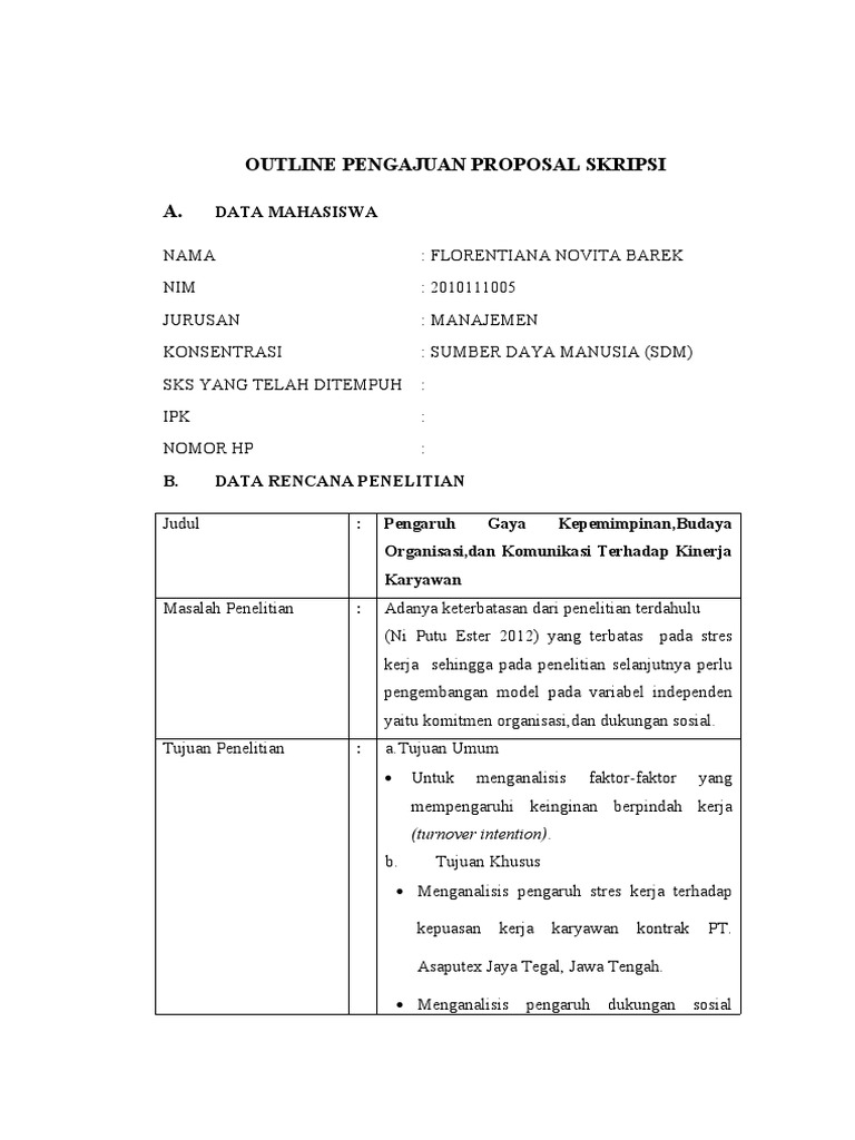OUTLINE PENGAJUAN PROPOSAL SKRIPSI Terba | PDF
