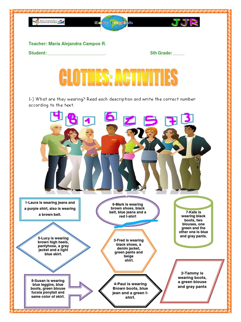 Clothes Description Worksheet for 5th Grade | PDF | Trousers | Cultural ...