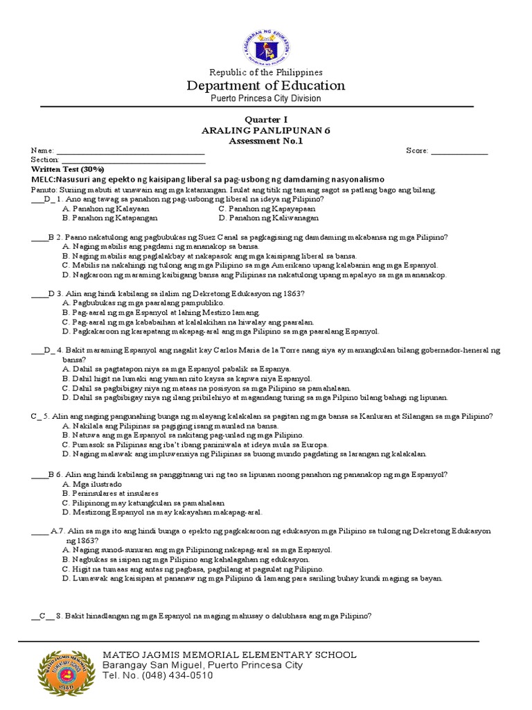 Ap 6assessment Q1-W1-6 | PDF
