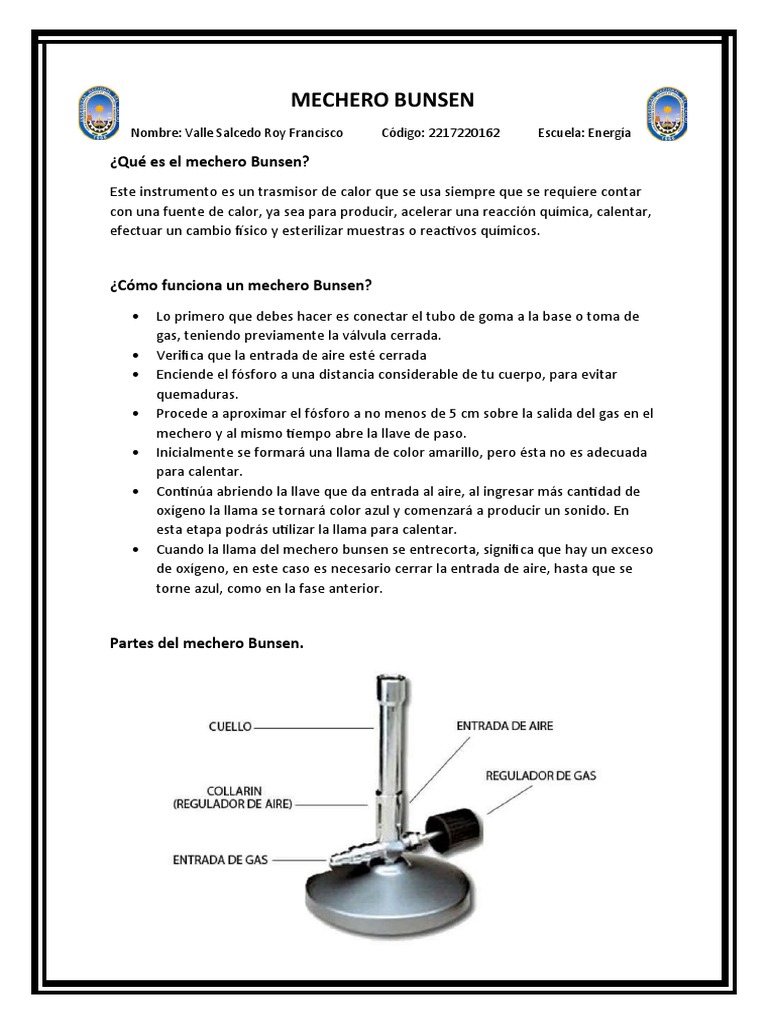 Mechero Bunsen | PDF | Combustión | Monóxido de carbono