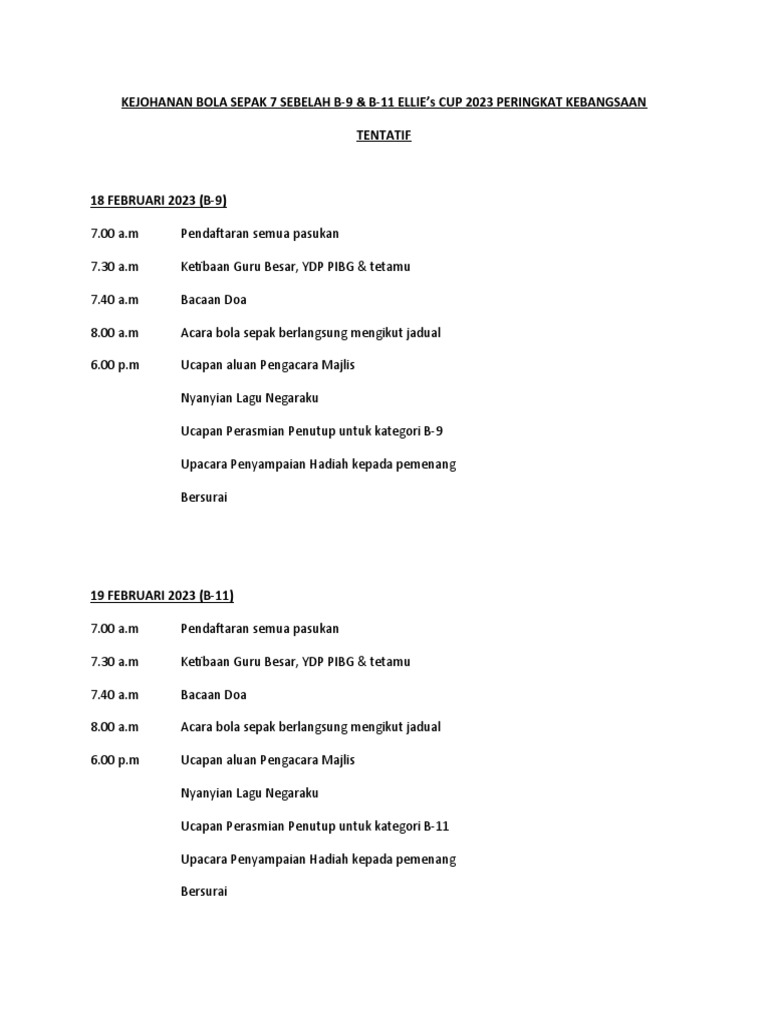 Tentatif Kejohanan | PDF