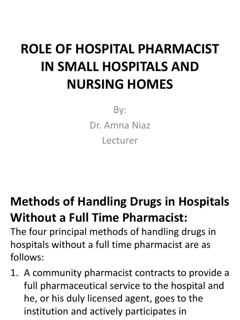 Role of Hospital Pharmacists in Small Hospitals | PDF | Pharmacy ...