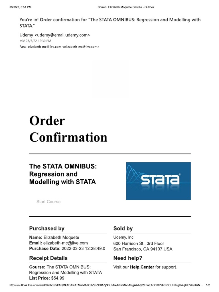 Order confirmation Stata Course Udemy | PDF