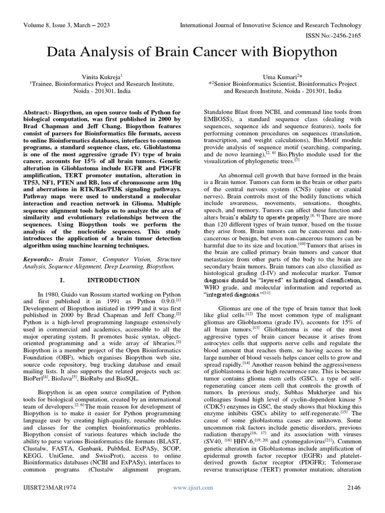 Data Analysis Of Brain Cancer With Biopython Download Free Pdf Nucleic Acid Sequence Open 