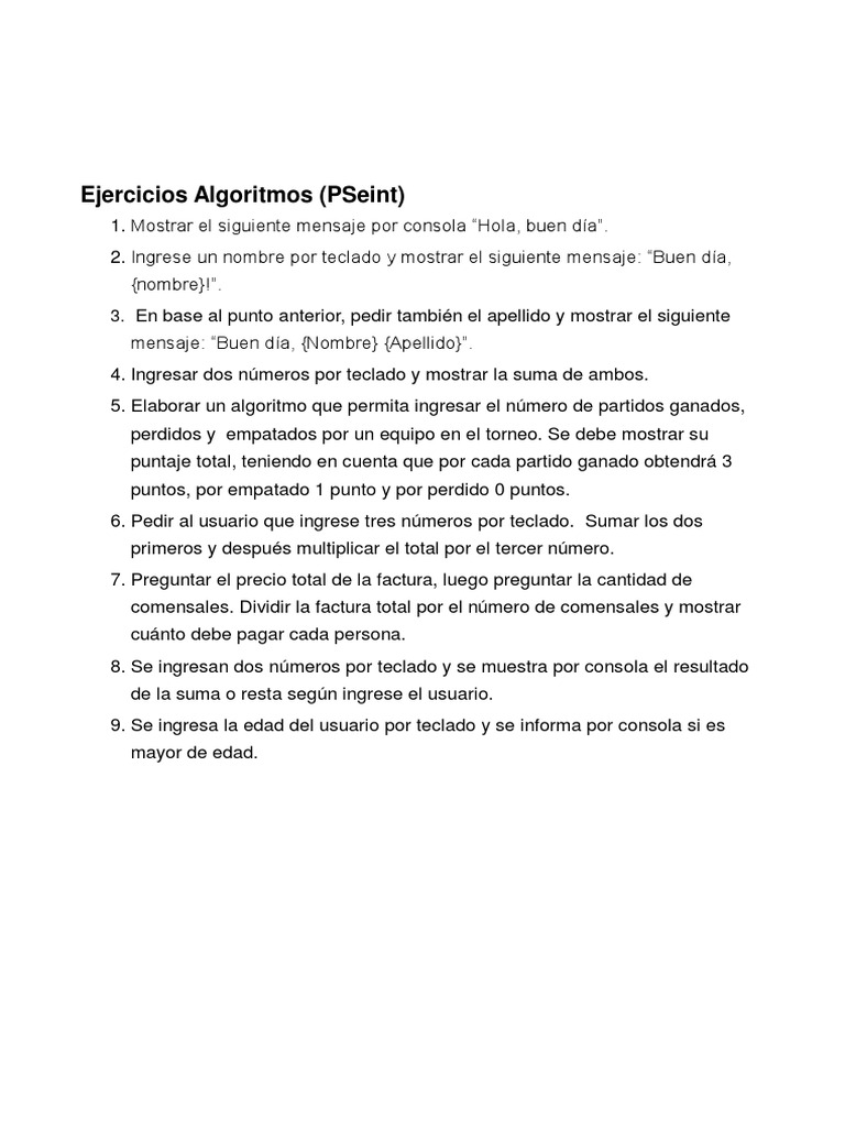 07 - Ejercicios Algoritmos - Pseint | PDF