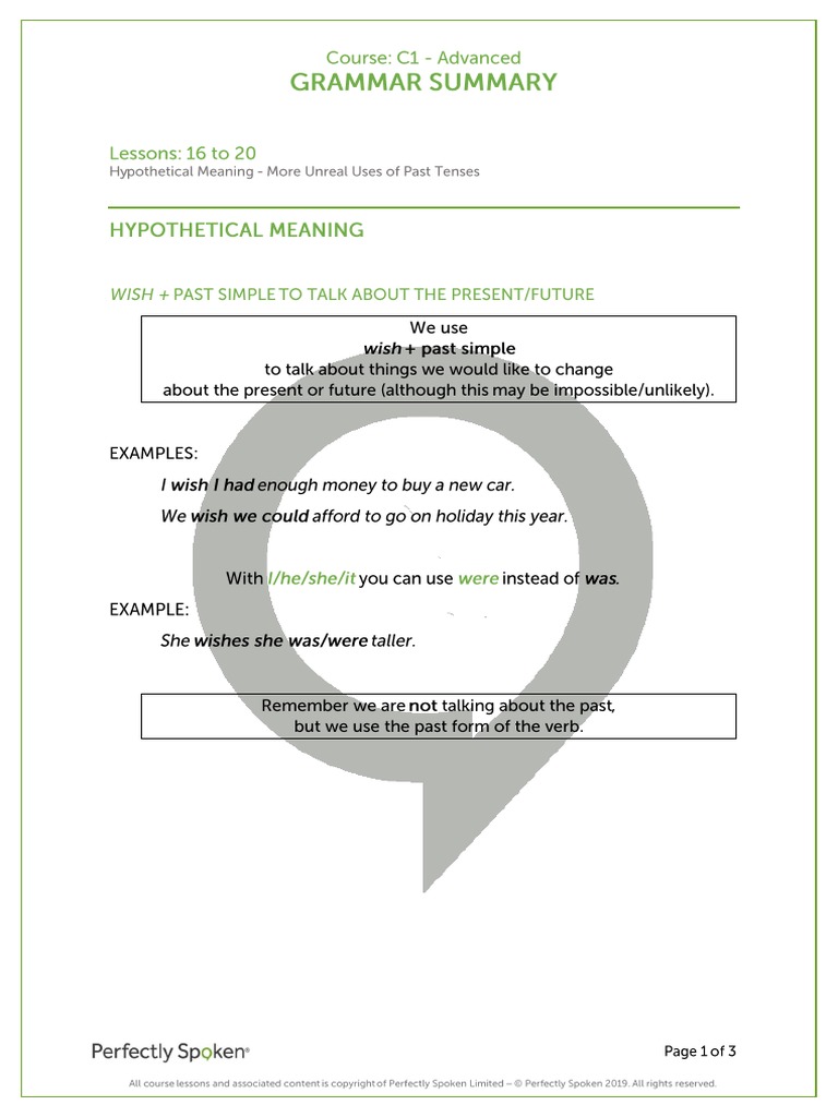 C1 - Lesson 16-20 - Grammar Summary | PDF