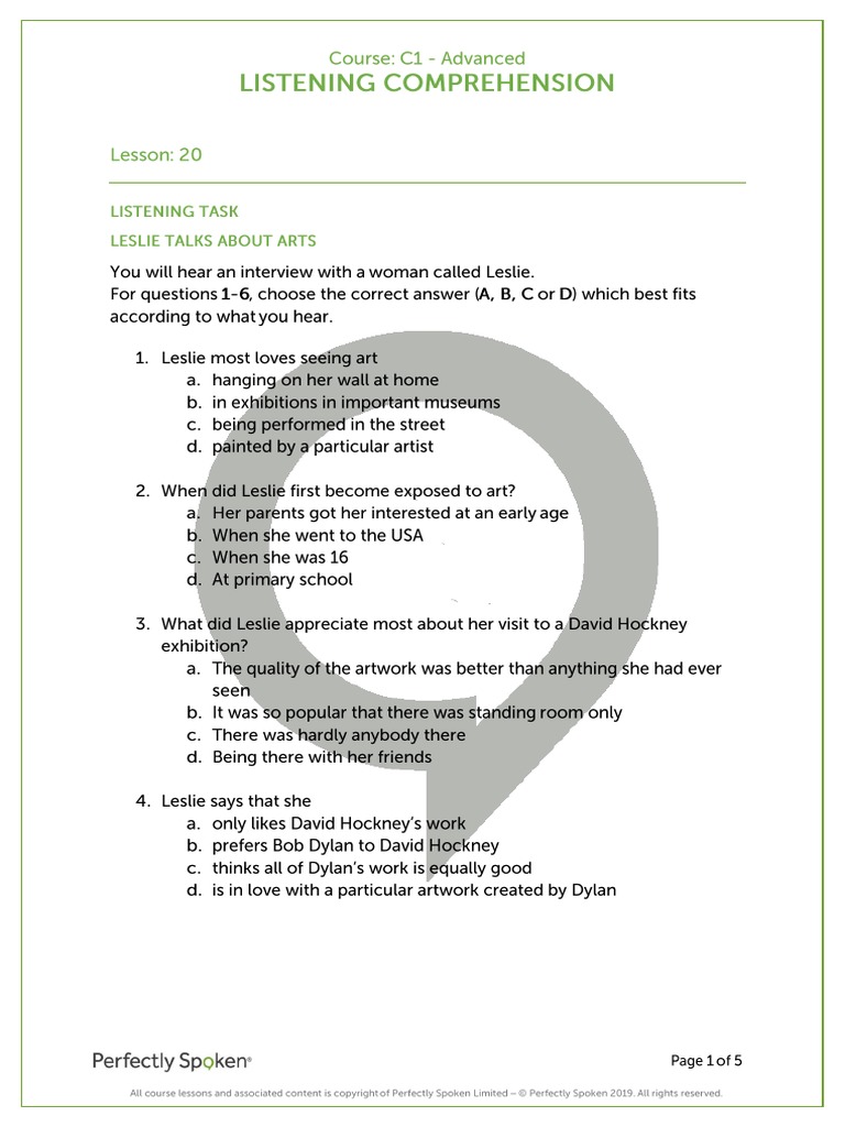 C1 - Lesson 16-20 - Listening Comprehension | PDF