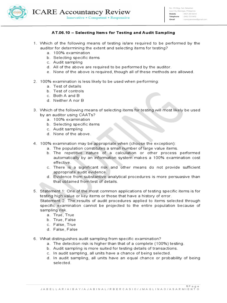 Audit Sampling and Item Selection Guide | PDF | Audit | Sampling ...