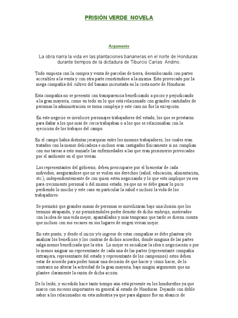 Prisión Verde Novela: Argumento | PDF
