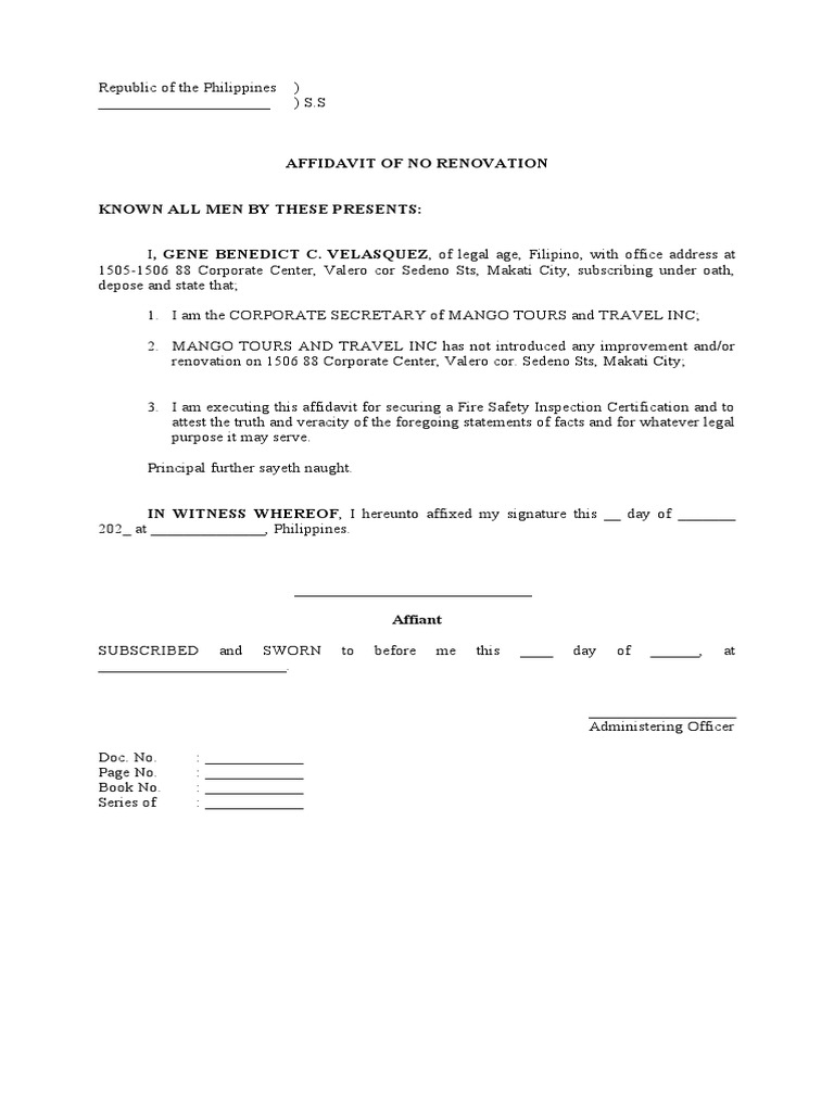 Affidavit of No Renovation | PDF