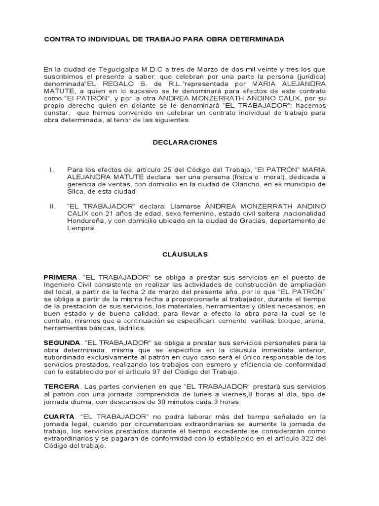 Contrato Obra Determinada | PDF | Salario | Justicia
