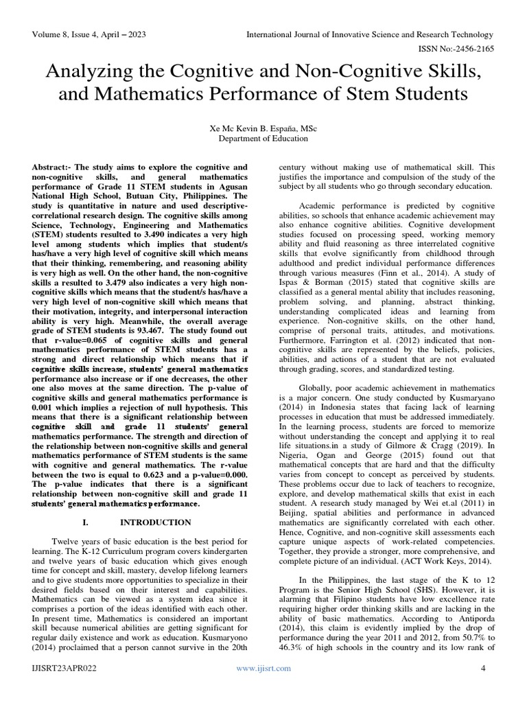 Analyzing The Cognitive and Non-Cognitive Skills, and Mathematics ...