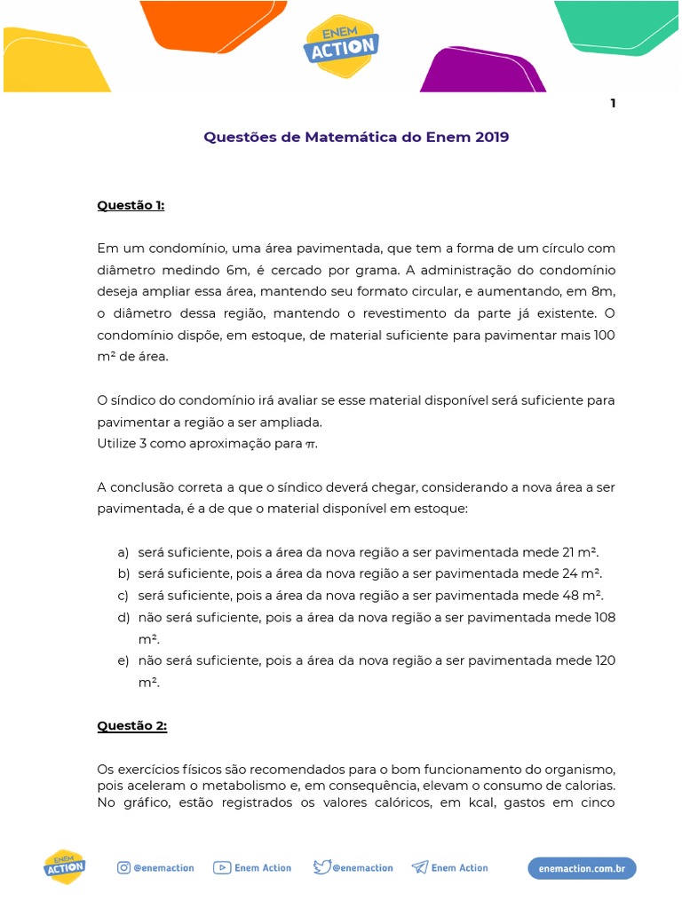 Questões de Matemática Do Enem 2019 | PDF | Caloria