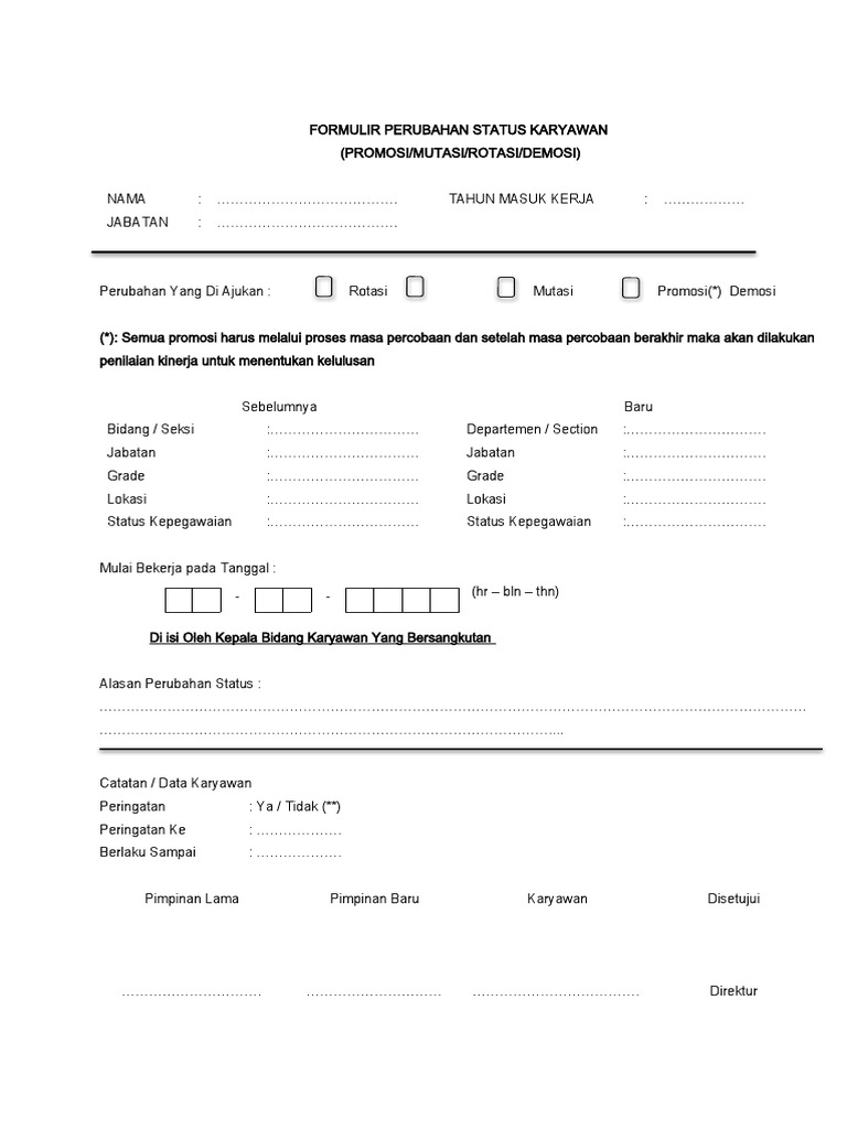 Form Promosi Mutasi Rotasi Demosi Staf RS | PDF | Karier & Perkembangan