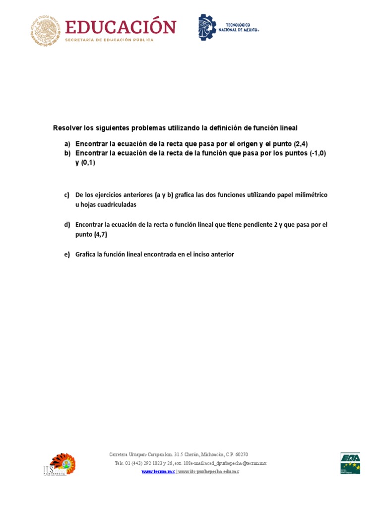 Ejercicios Con Función Lineal | PDF