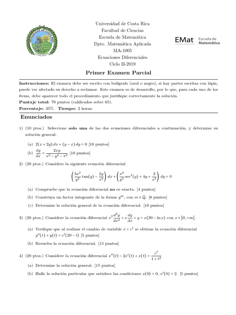 Solucion 1 Parcial MA1005 2C 2019 | PDF | Ecuaciones | Ecuaciones ...