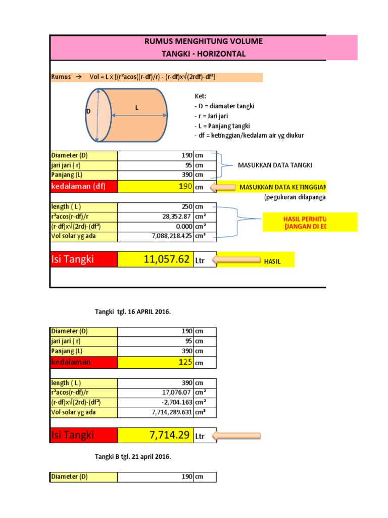 Rumus Exel Tangki Horisontal | PDF