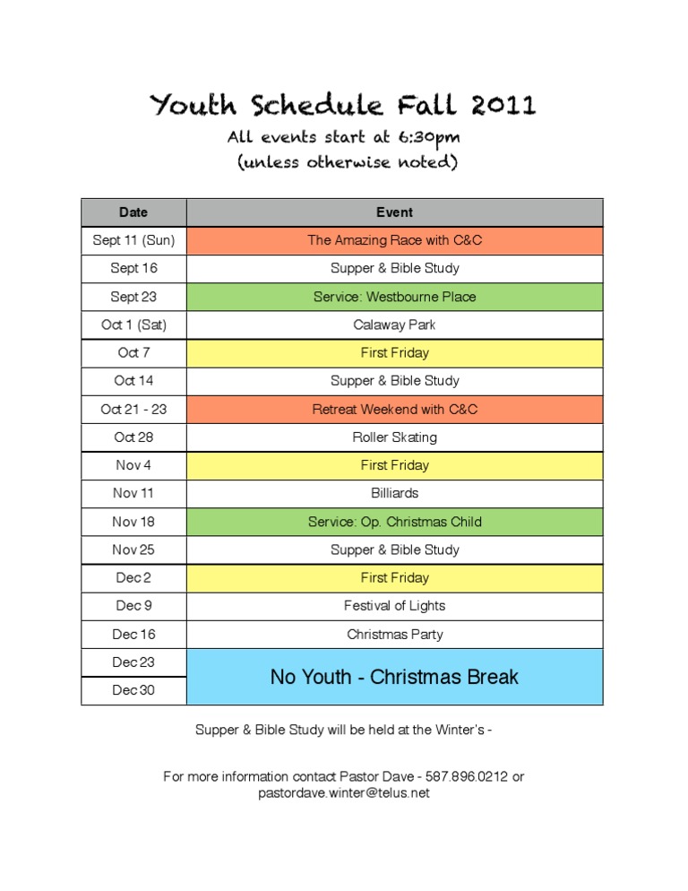 Youth Fall 2011 Event Schedule | PDF