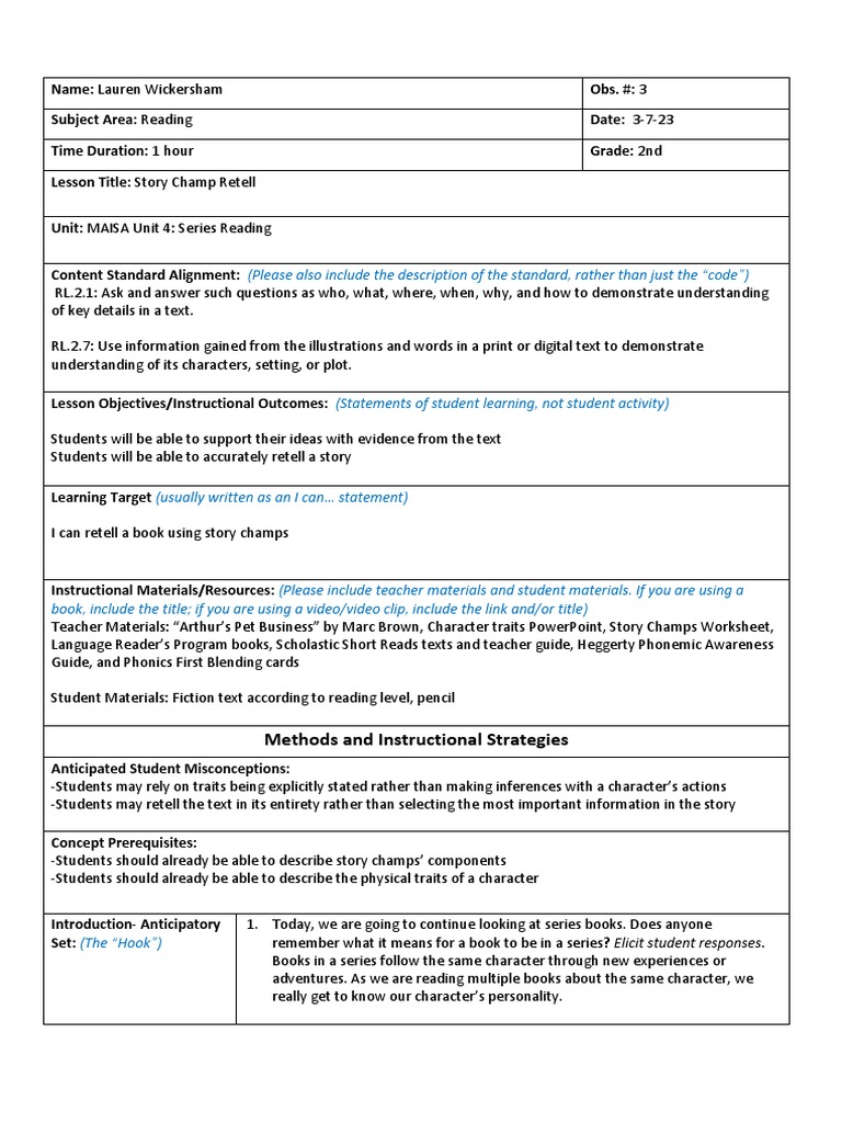 Story Champs Lesson Plan PDF | PDF | Phonics | Reading Comprehension