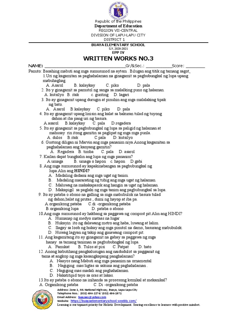 Written Works and Performance Tasks No.3 | PDF