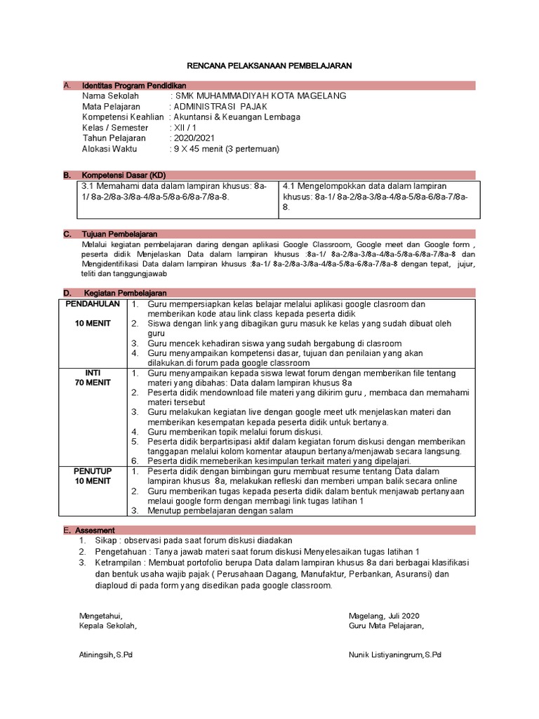 Contoh RPP Daring | PDF | Karier & Perkembangan