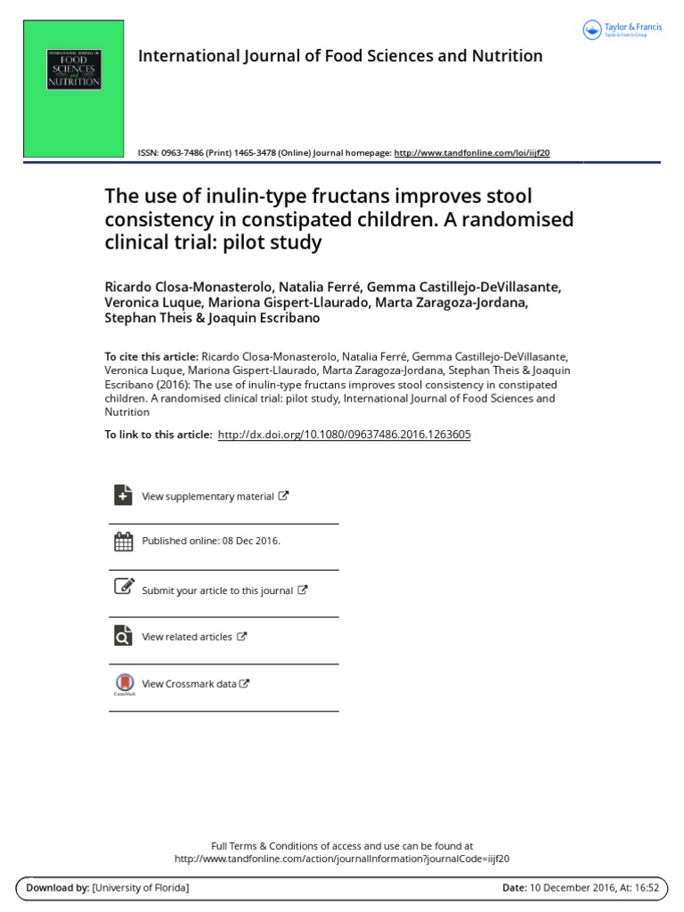 The Use of Inulin-Type Fructans Improves Stool Consistency in ... The Use of Inulin-Type Fructans Improves Stool Consistency in ...