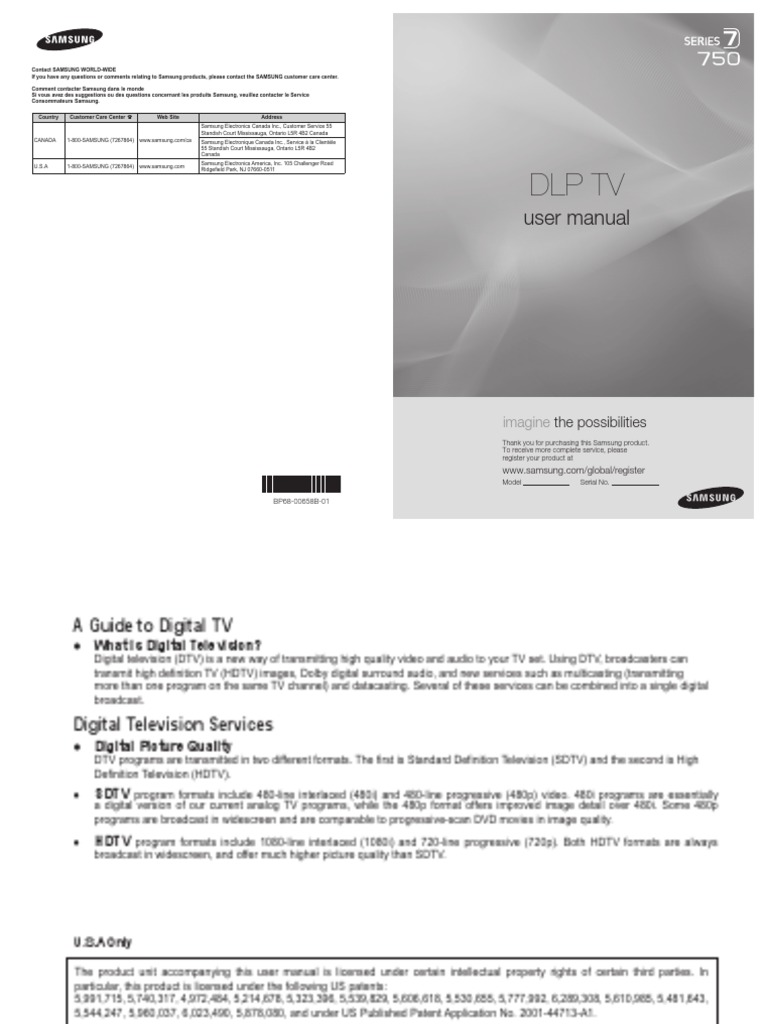 Samsung DLP TV Manual Series 750 | PDF | Hdmi | Set Top Box