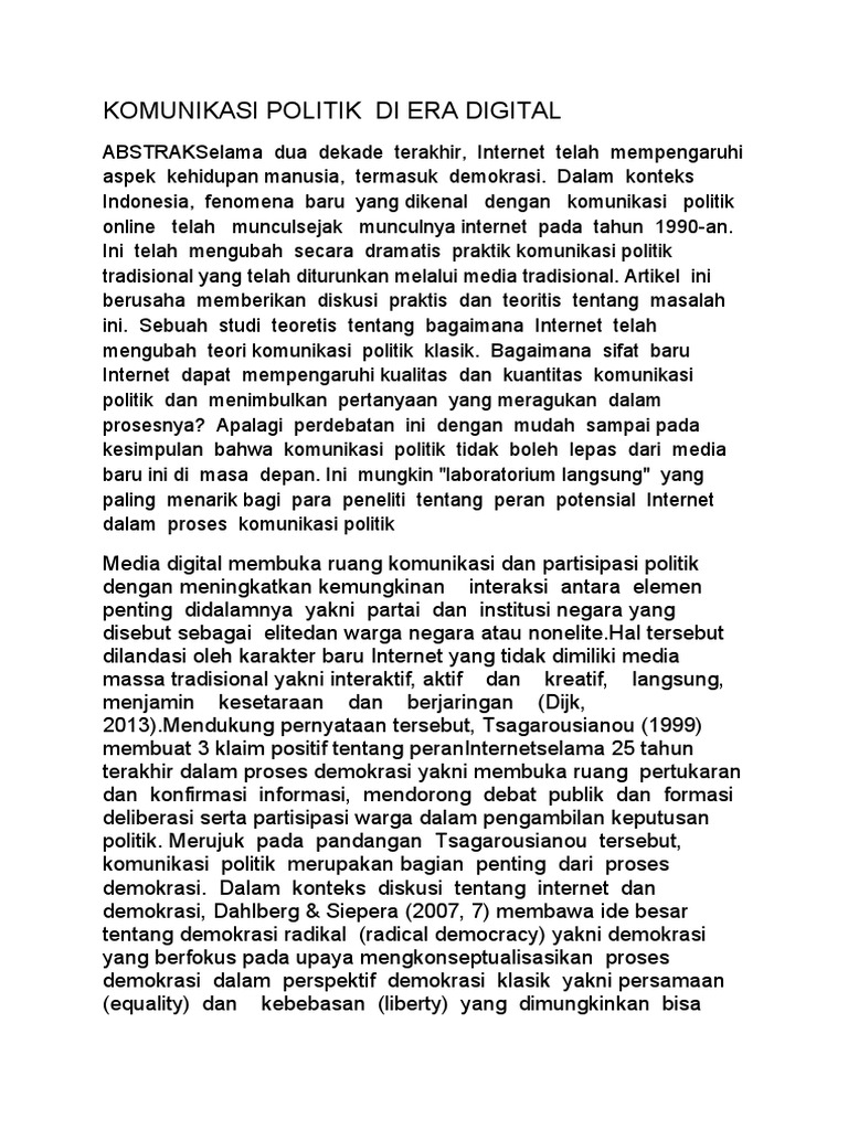 Komunikasi Politik Di Era Digital | PDF