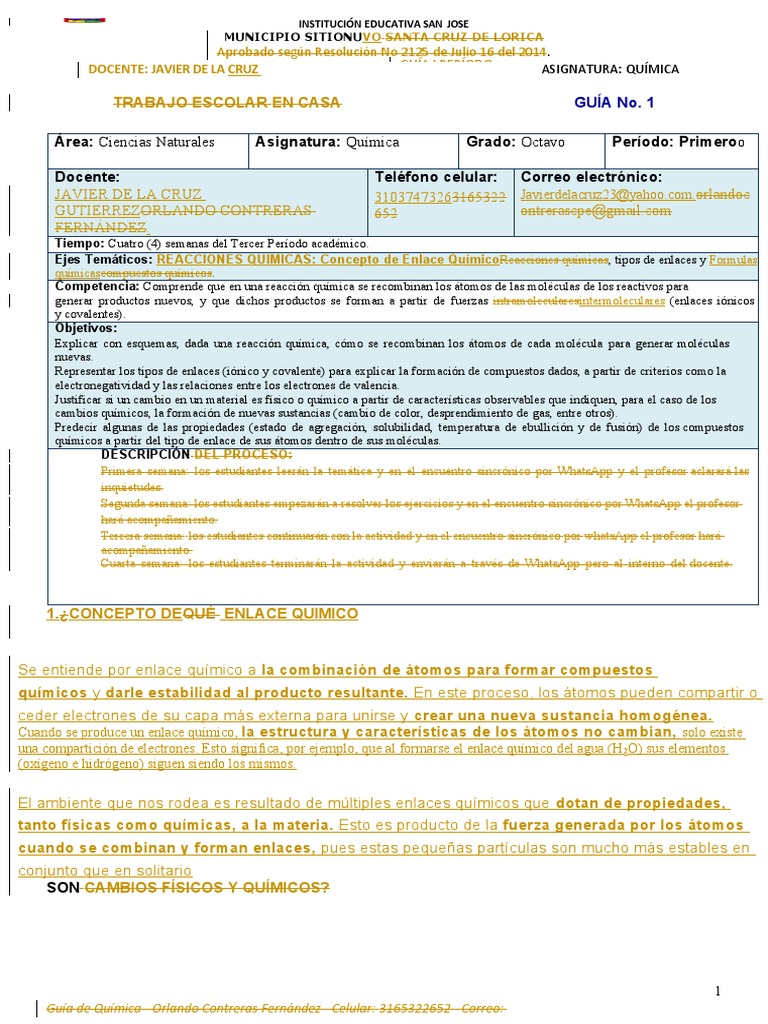 Guía de Química para Octavo Grado | PDF | Enlace químico | Química