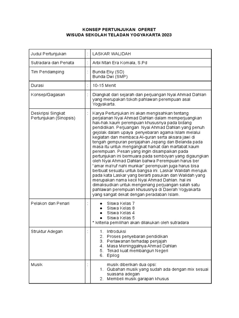 Rancangan Konsep Pertunjukan Operet Wisuda 2023 - Draft 1 | PDF